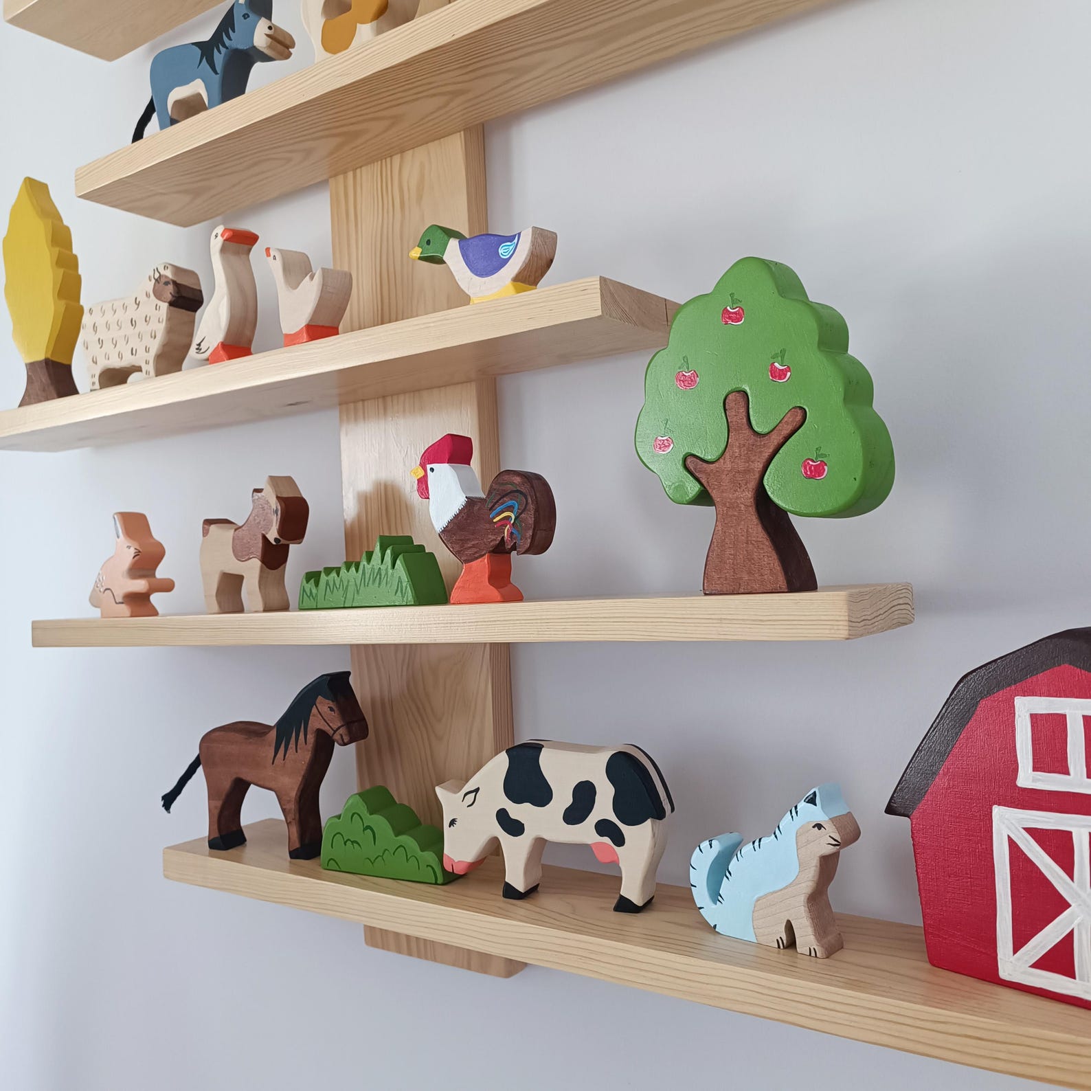 Natural Wooden Farm Animals Figures Set ,handmade Farm Toys Set ...