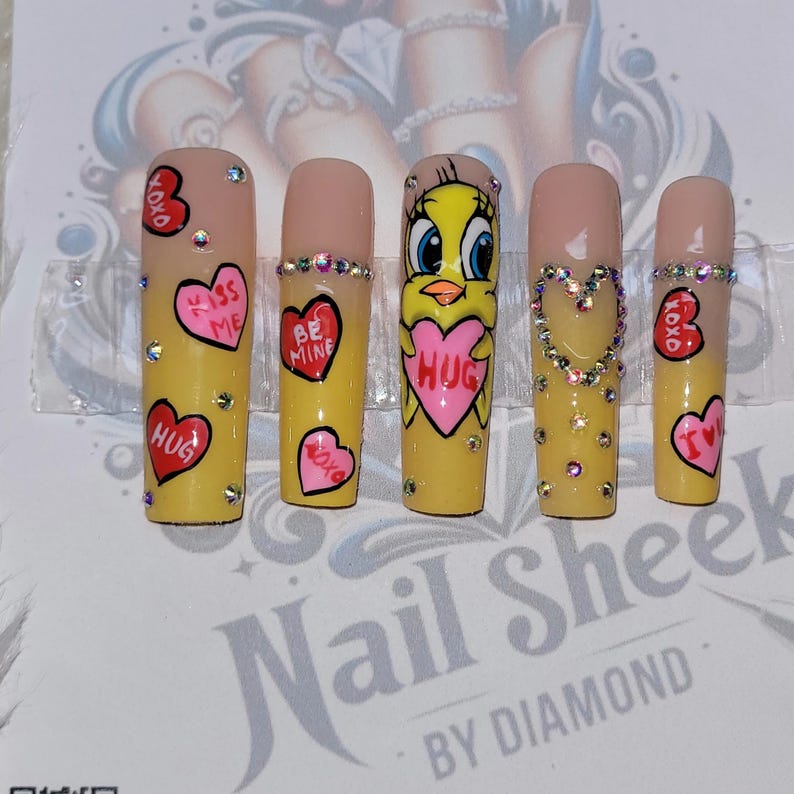 Hand Painted|custom Made Character Valentines Day Press on Nails - Etsy
