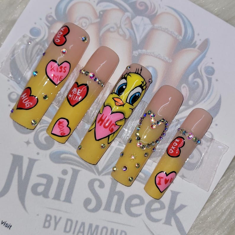 Hand Painted|custom Made Character Valentines Day Press on Nails - Etsy