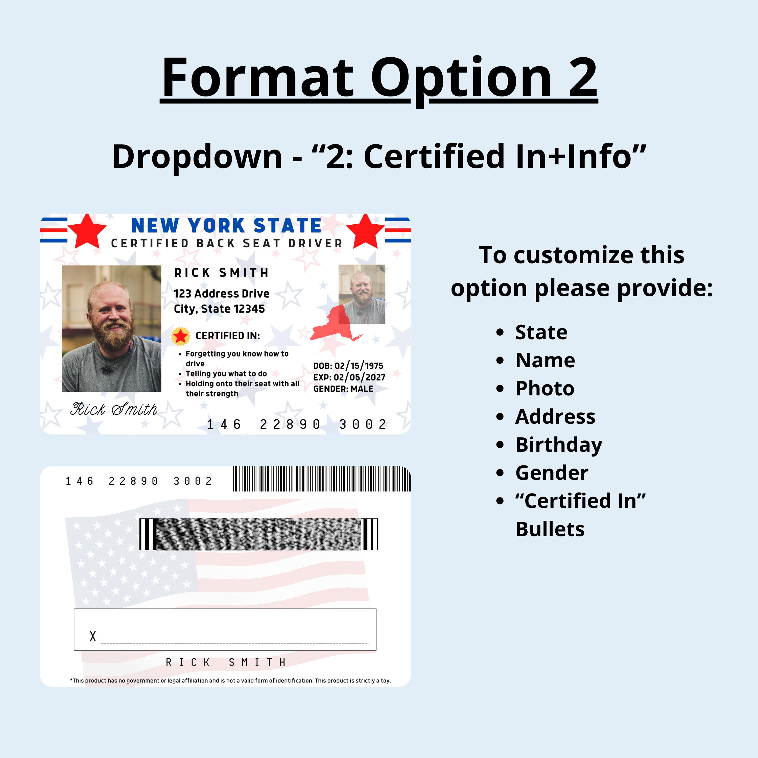 Spoof Back Seat Driver's License Gift - Fully Customizable - Etsy