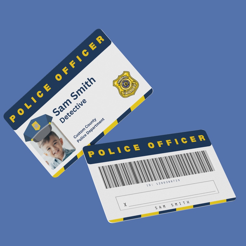 Custom Kids Play Police Badge, Fully Customizable Toy Cop ID Card, Role ...