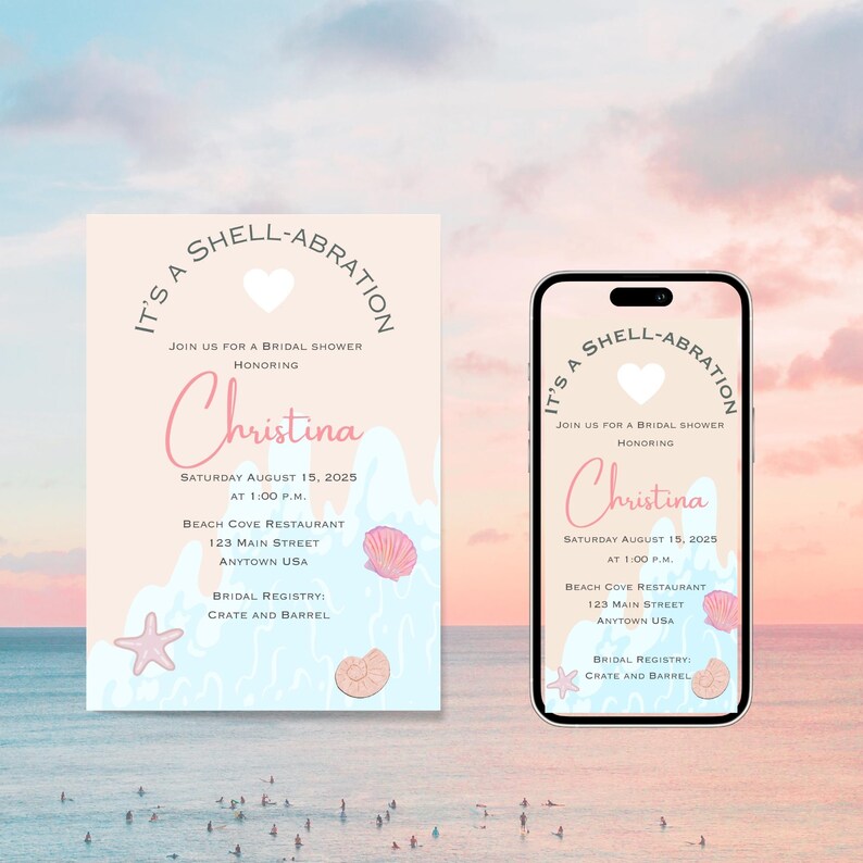 Beach Wedding Bridal Shower Invitation Theme Seaside Candy Color Party ...