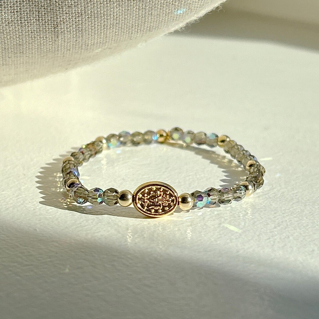 Miraculous Medal Bead Bracelet Gold Virgin Mary Stretch Bracelet ...
