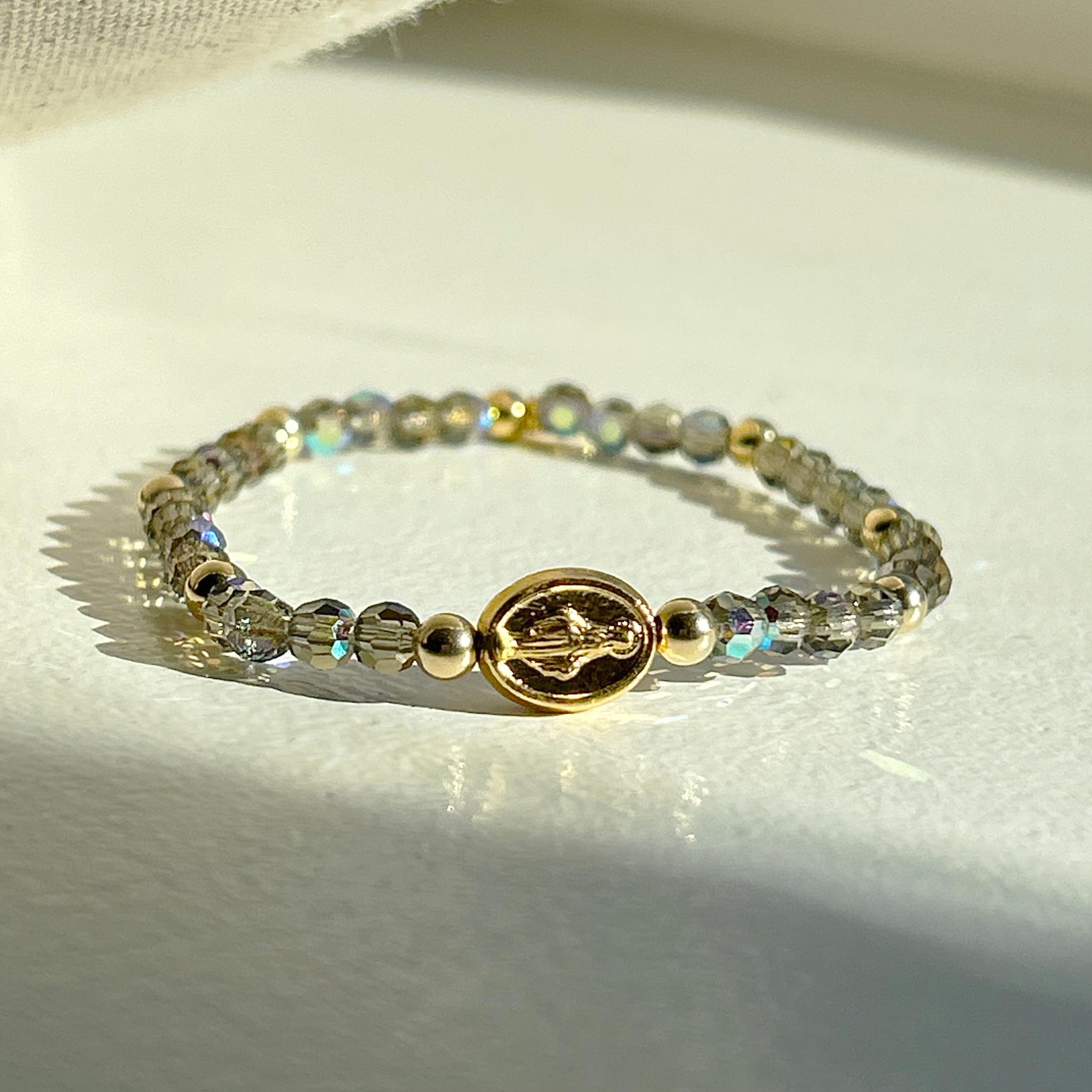 Miraculous Medal Bead Bracelet Gold Virgin Mary Stretch Bracelet ...