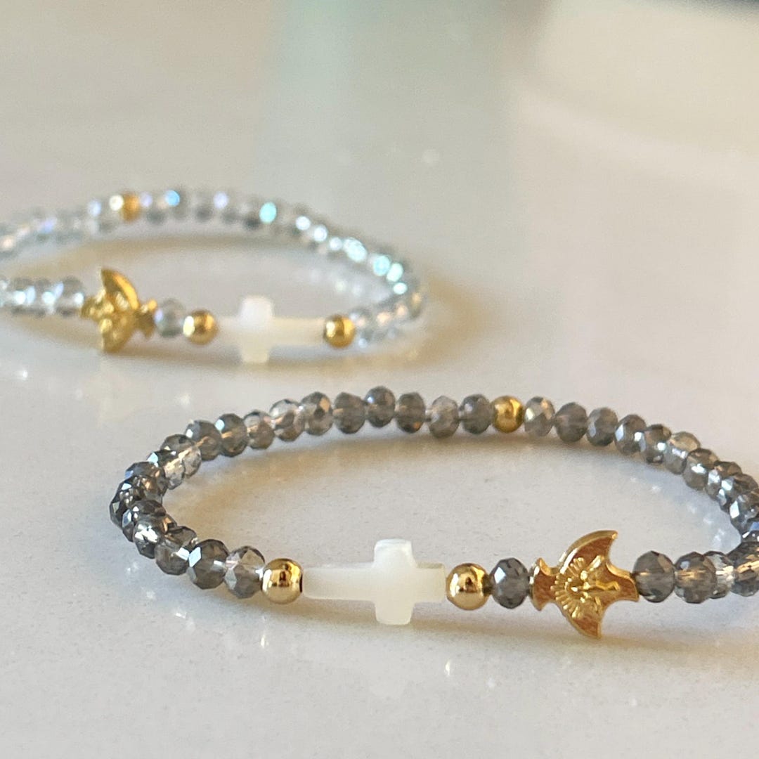 Cross and Holy Spirit Dove Stretch Bead Bracelet Women Catholic Cross ...