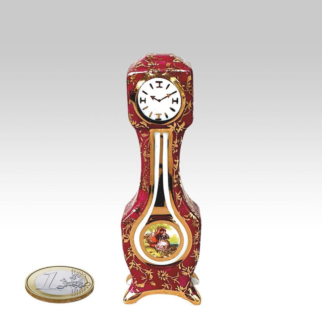Vintage Miniature Grandfather Clock in Burgundy Red and Gold From ...