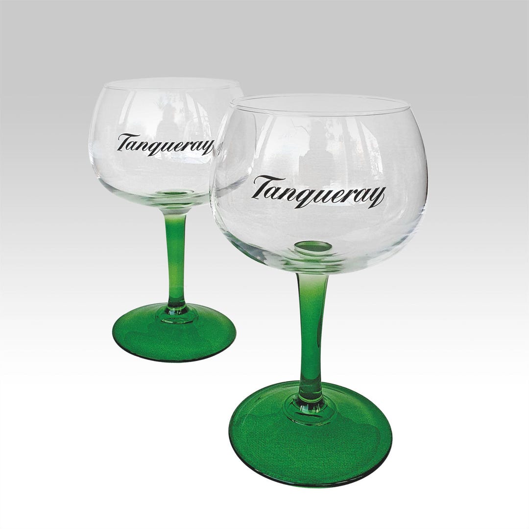 Set of Two Vintage Large 'tanqueray' Glasses Goblet With Emerald Green ...