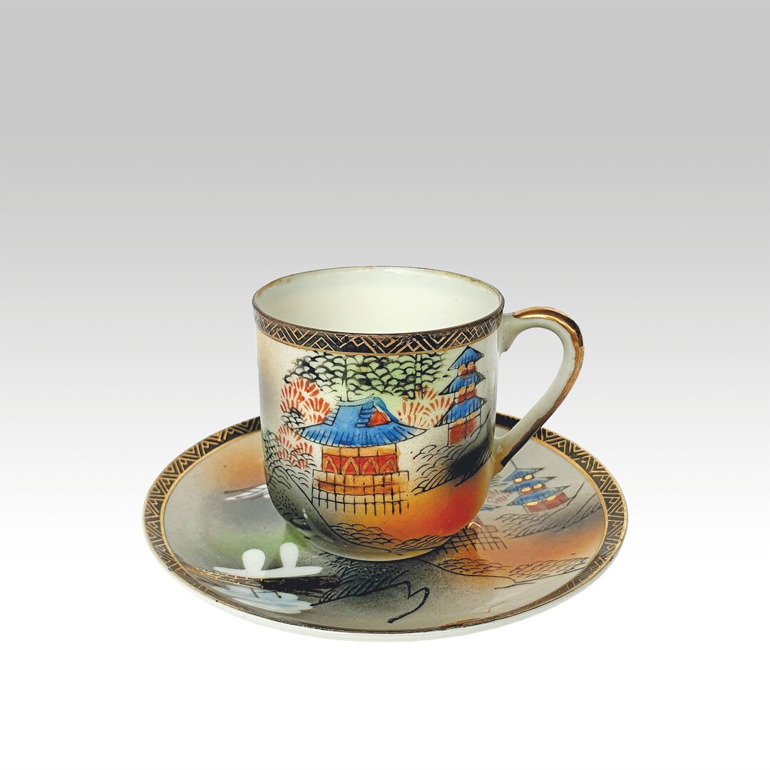 Vintage Japanese Bone China Cup and Saucer Pot Set With Hidden Picture ...