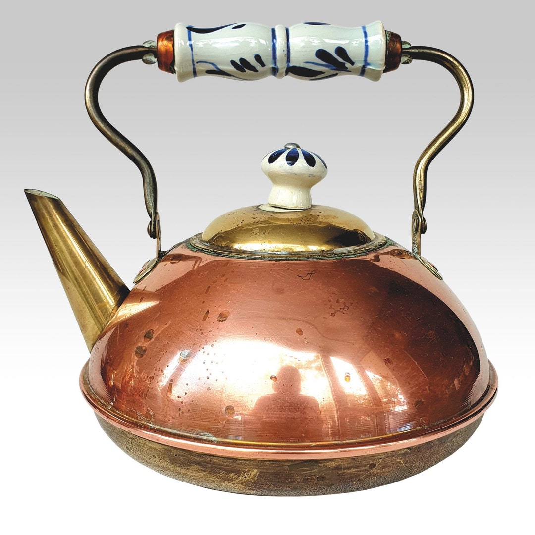 Vintage Small Copper Tea Pot With Porcelain Handle 90s - Etsy