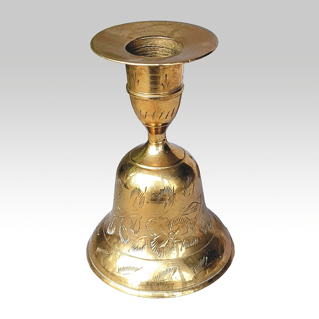 Vintage Brass Bell and Candle Holder, - Etsy