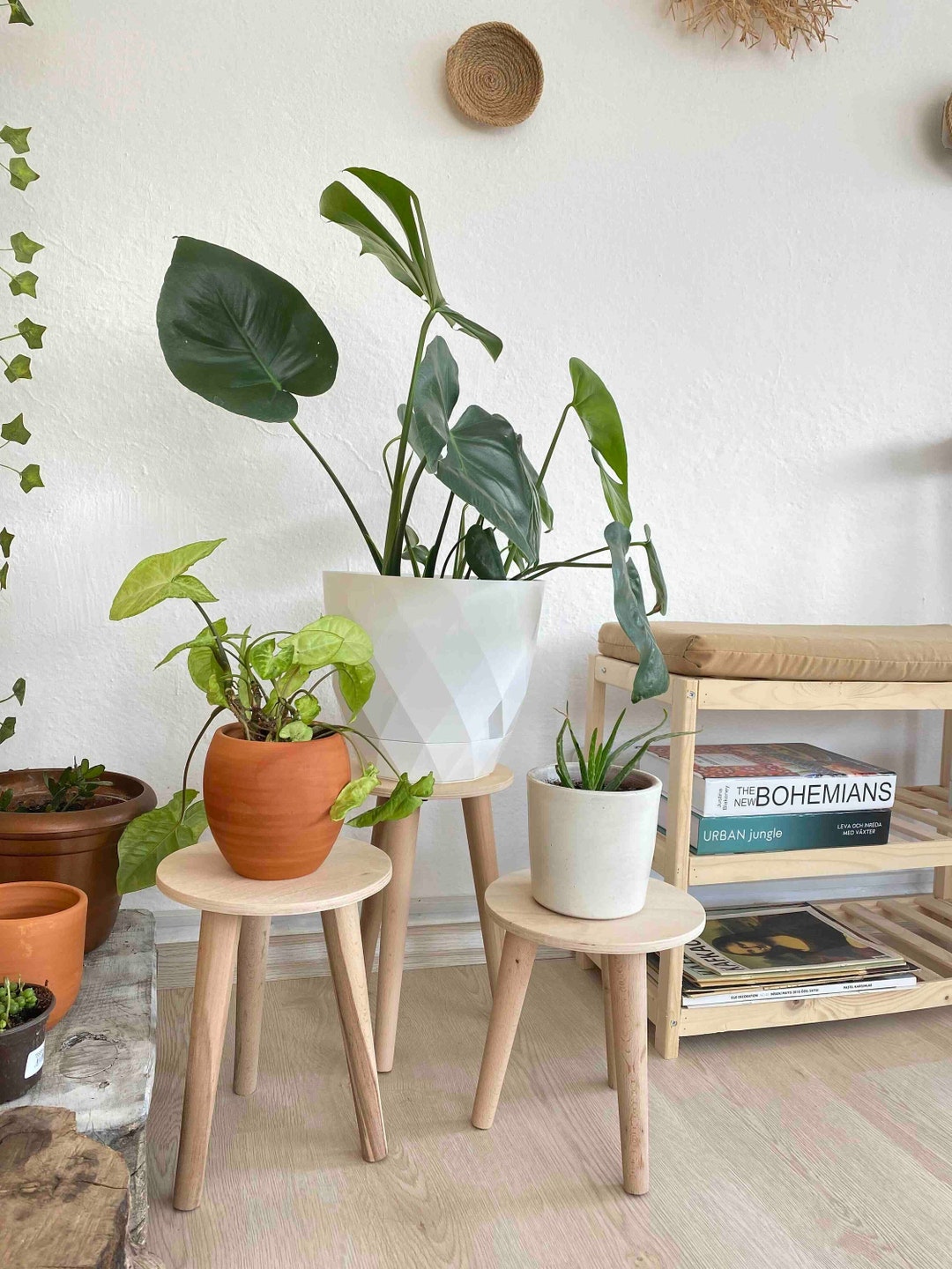 Plant Stand, Plant Stool, Wood Plant Stands for Plants, Outdoor Plant ...