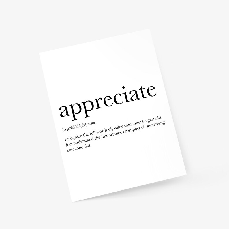 Appreciate Definition Thank You Greeting Card - Etsy