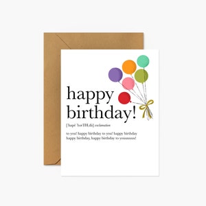 Happy Birthday Definition Illustrated Birthday Greeting Card - Etsy