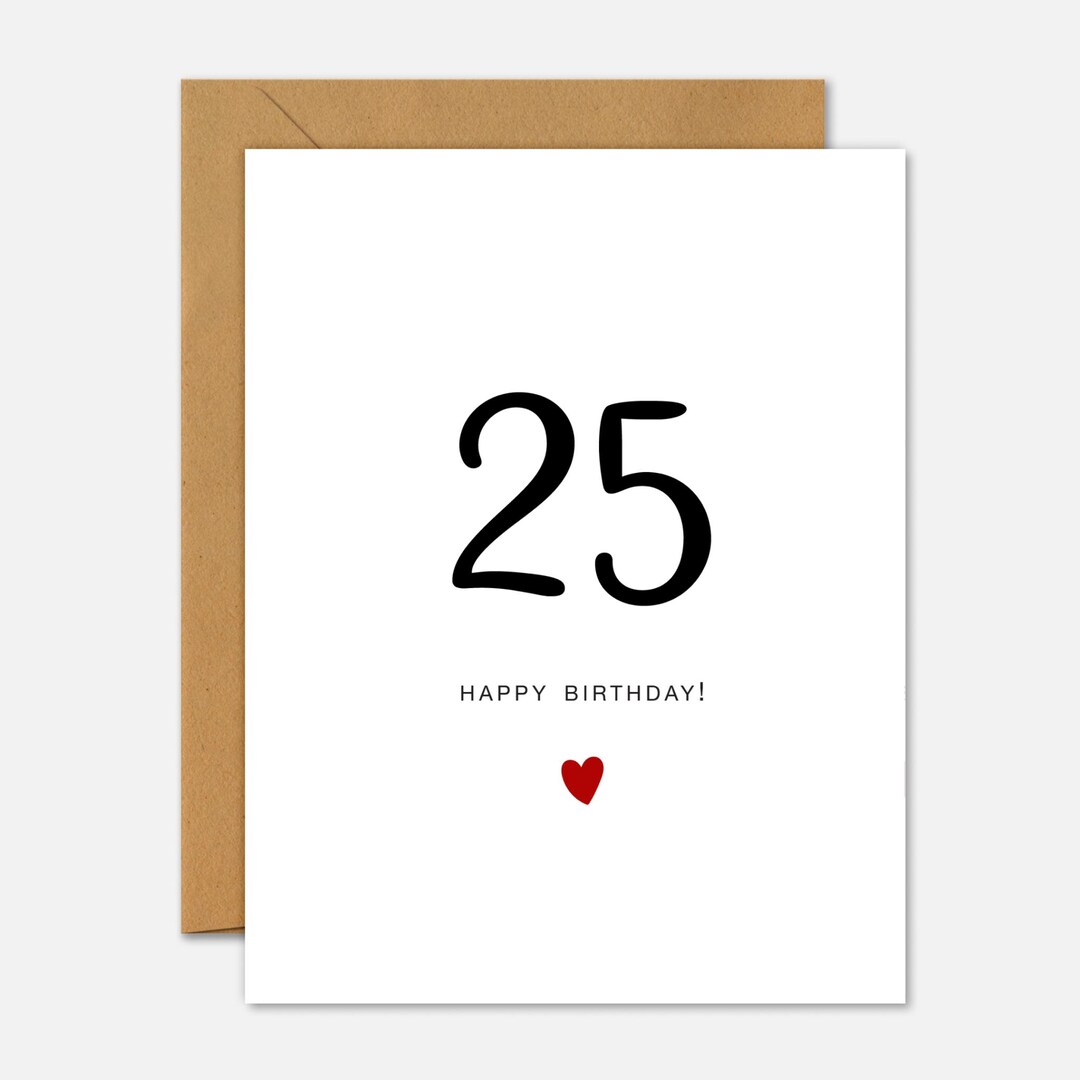 25th Birthday Card - Milestone Birthday Handwriting Red Heart - Etsy