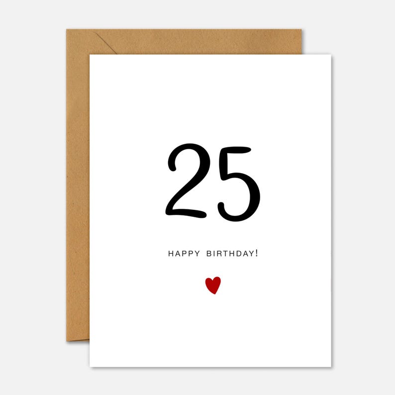 25th Birthday Card - Milestone Birthday Handwriting Red Heart - Etsy