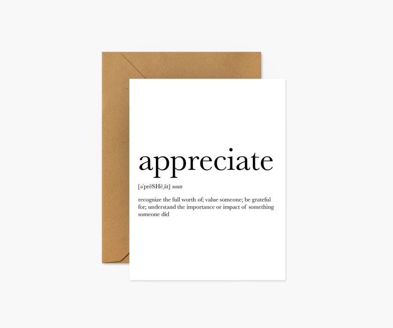 Appreciate Definition Card, Thank You Card - Etsy
