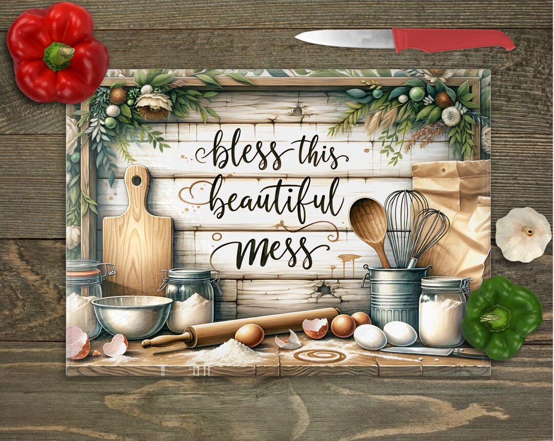 Bless This Beautiful Mess Glass Cutting Board - Etsy