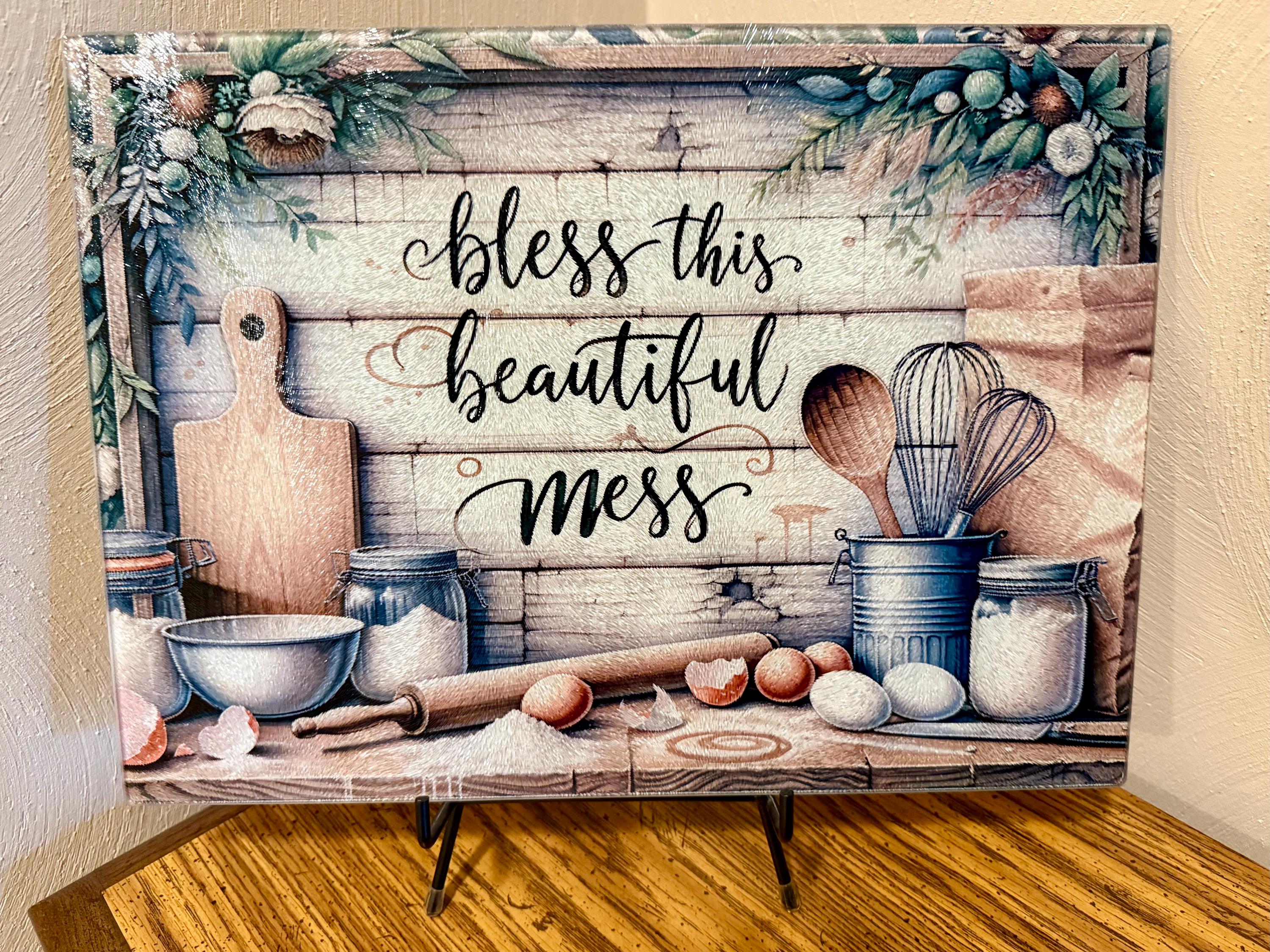 Bless This Beautiful Mess Glass Cutting Board - Etsy
