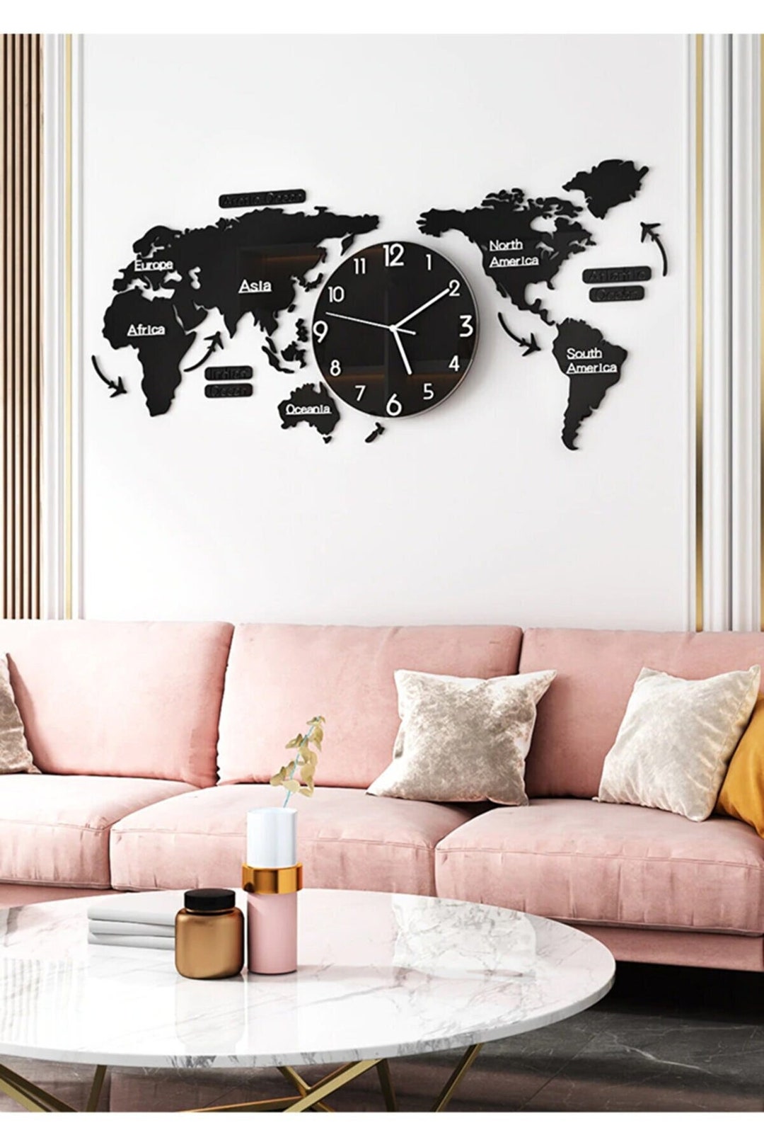 World Map Clock Plexus and Wood World Map Themed Decorative - Etsy