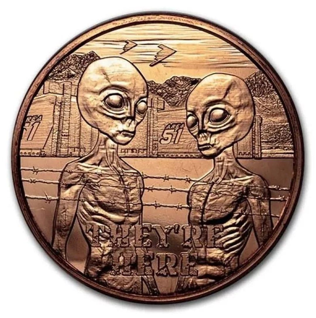 20 X Aliens Area 51 - "they're Here" - 1oz. Pure Copper Bullion Rounds ...