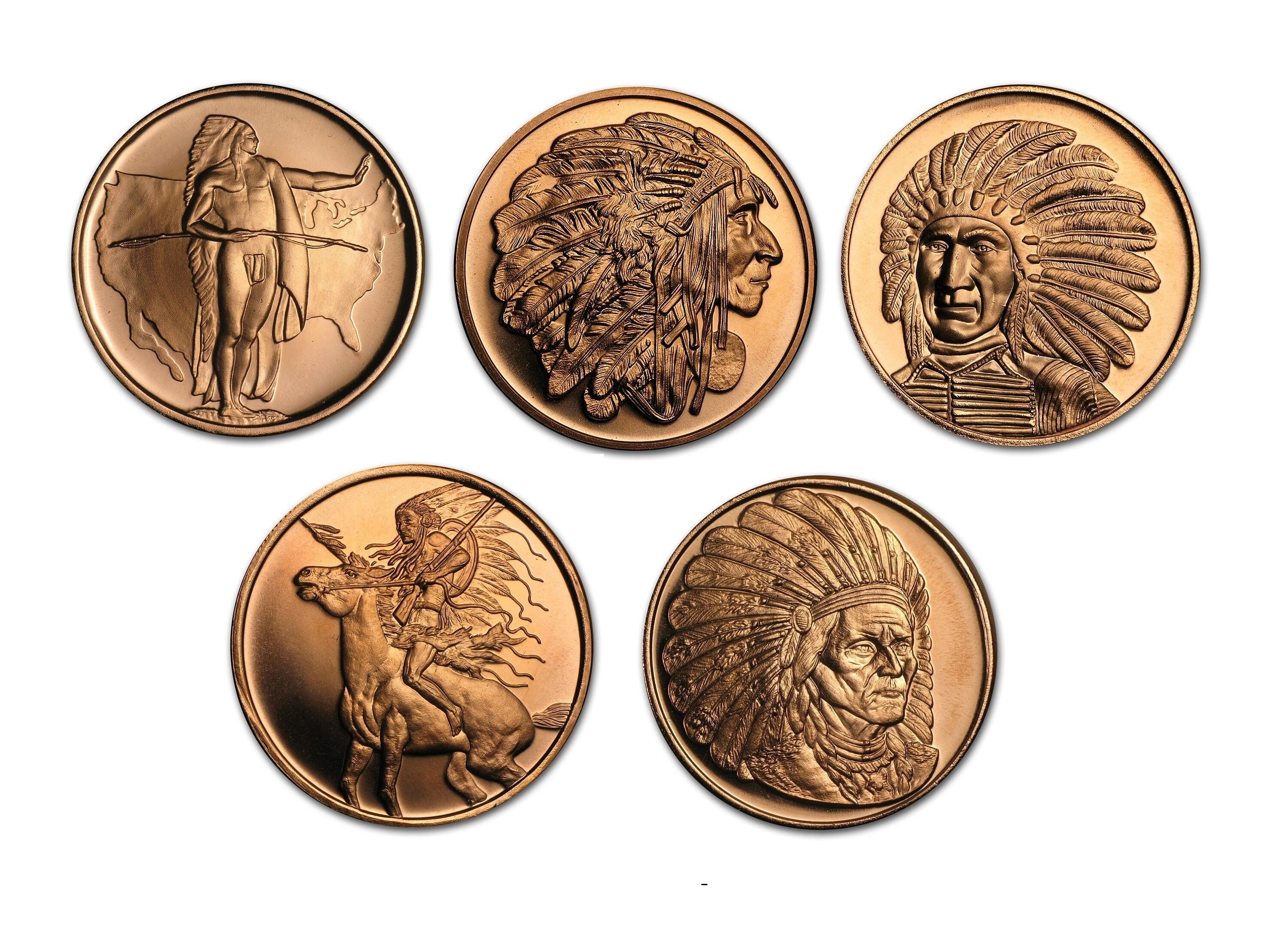 Native American Indians Set of Five 1oz. Pure Copper Bullion Rounds - Etsy