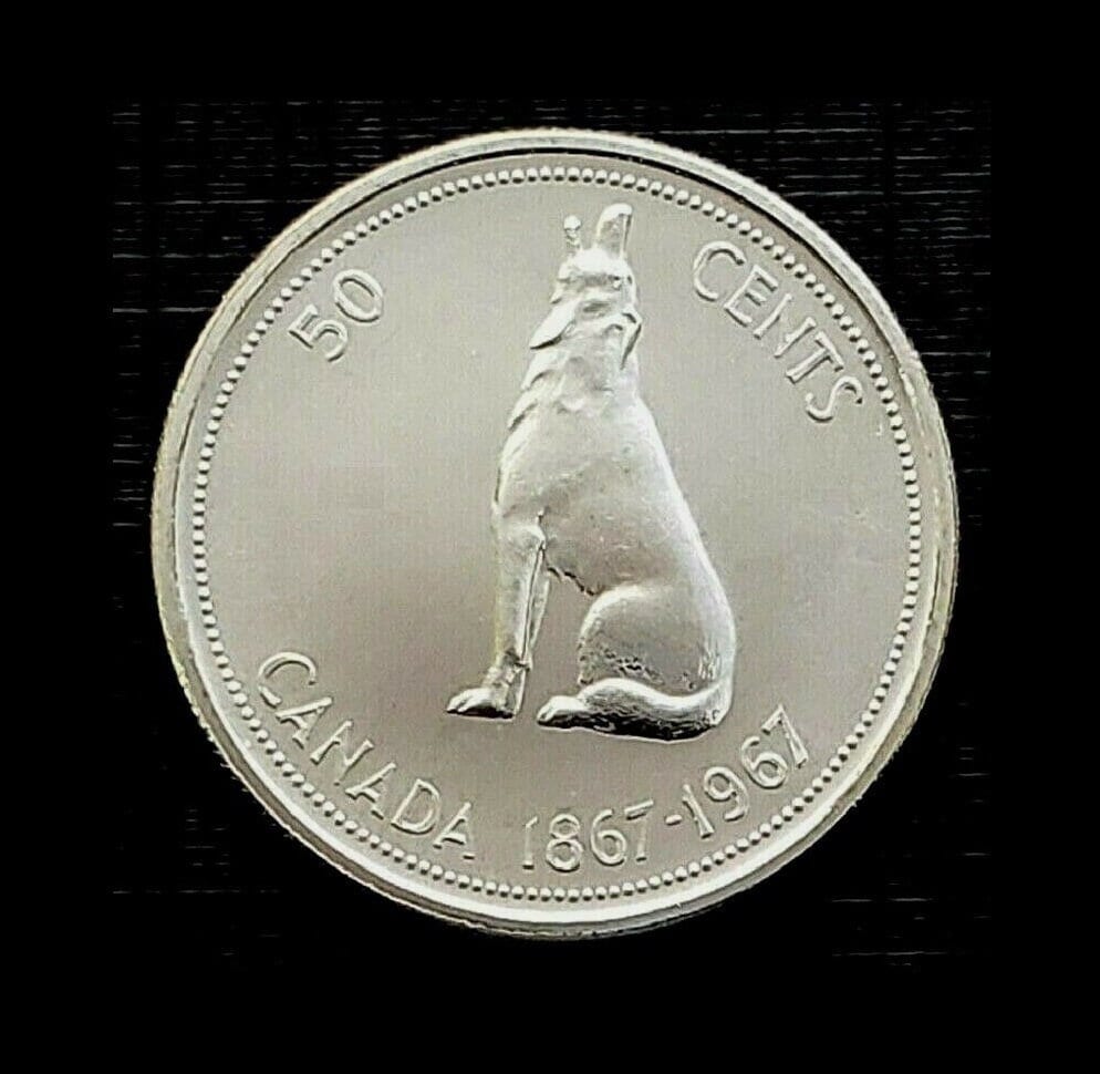Canada 1967 Howling Wolf Centennial Proof Like Silver Fifty Cent Piece ...