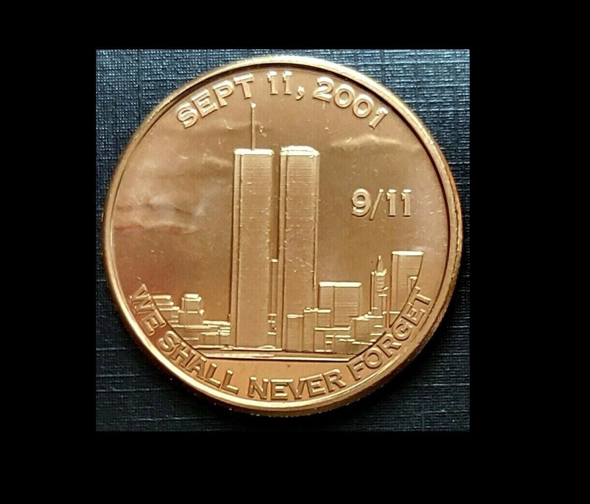9/11 Twin Towers We Shall Never Forget 1oz. Pure Copper Bullion Round ...