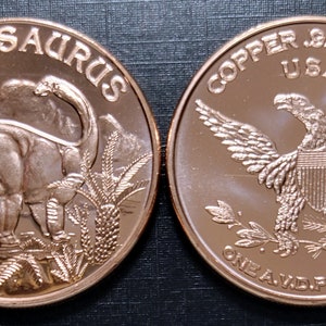 Dinosaurs - 6 Coin Set - 6 X 1oz. Pure Copper Bullion Rounds TCW = 6 ...