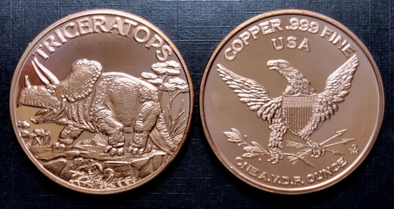 Dinosaurs - 6 Coin Set - 6 X 1oz. Pure Copper Bullion Rounds TCW = 6 ...