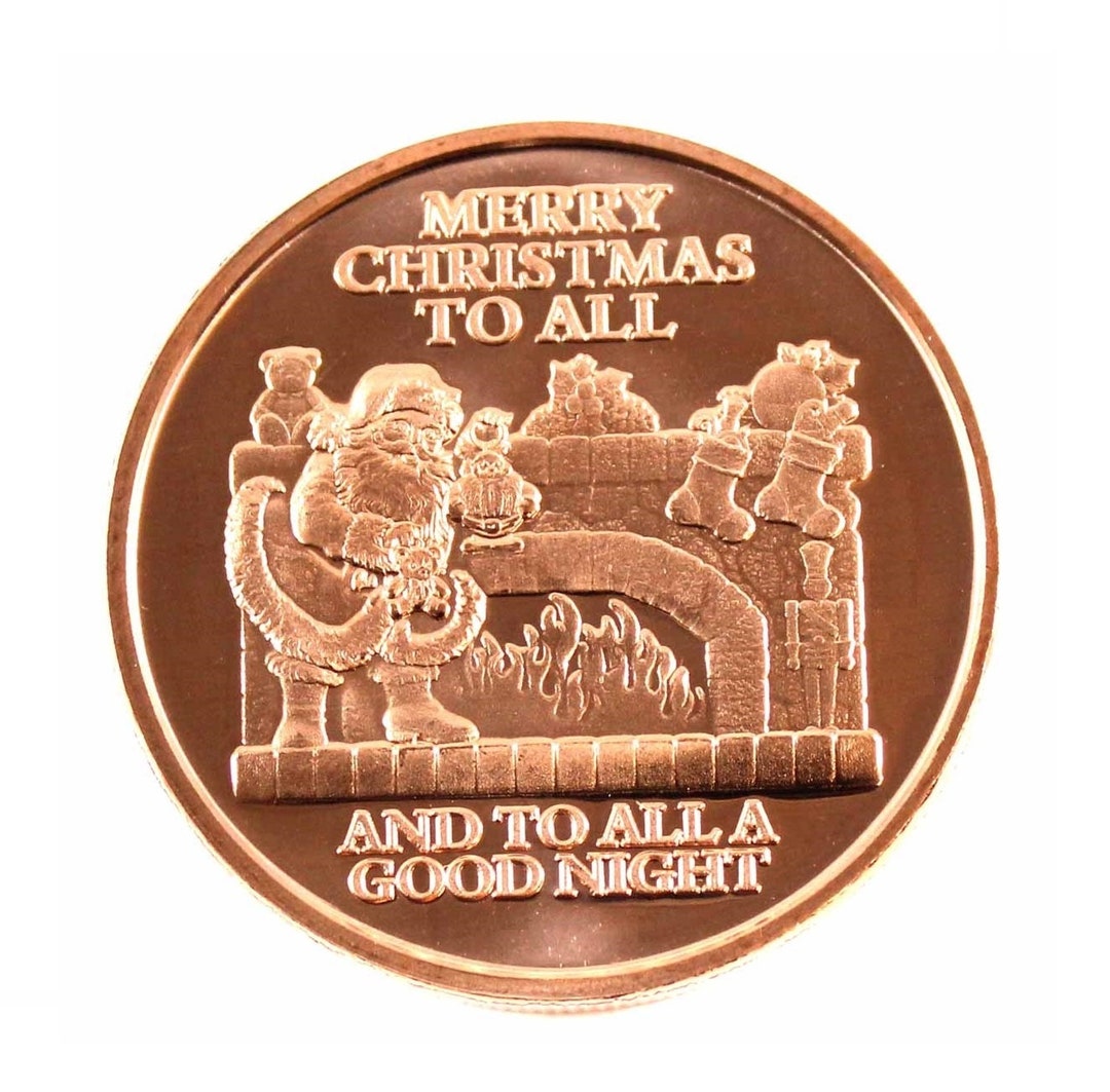 Merry Christmas to All - Santa at Fireplace - 1oz. Pure Copper Bullion ...