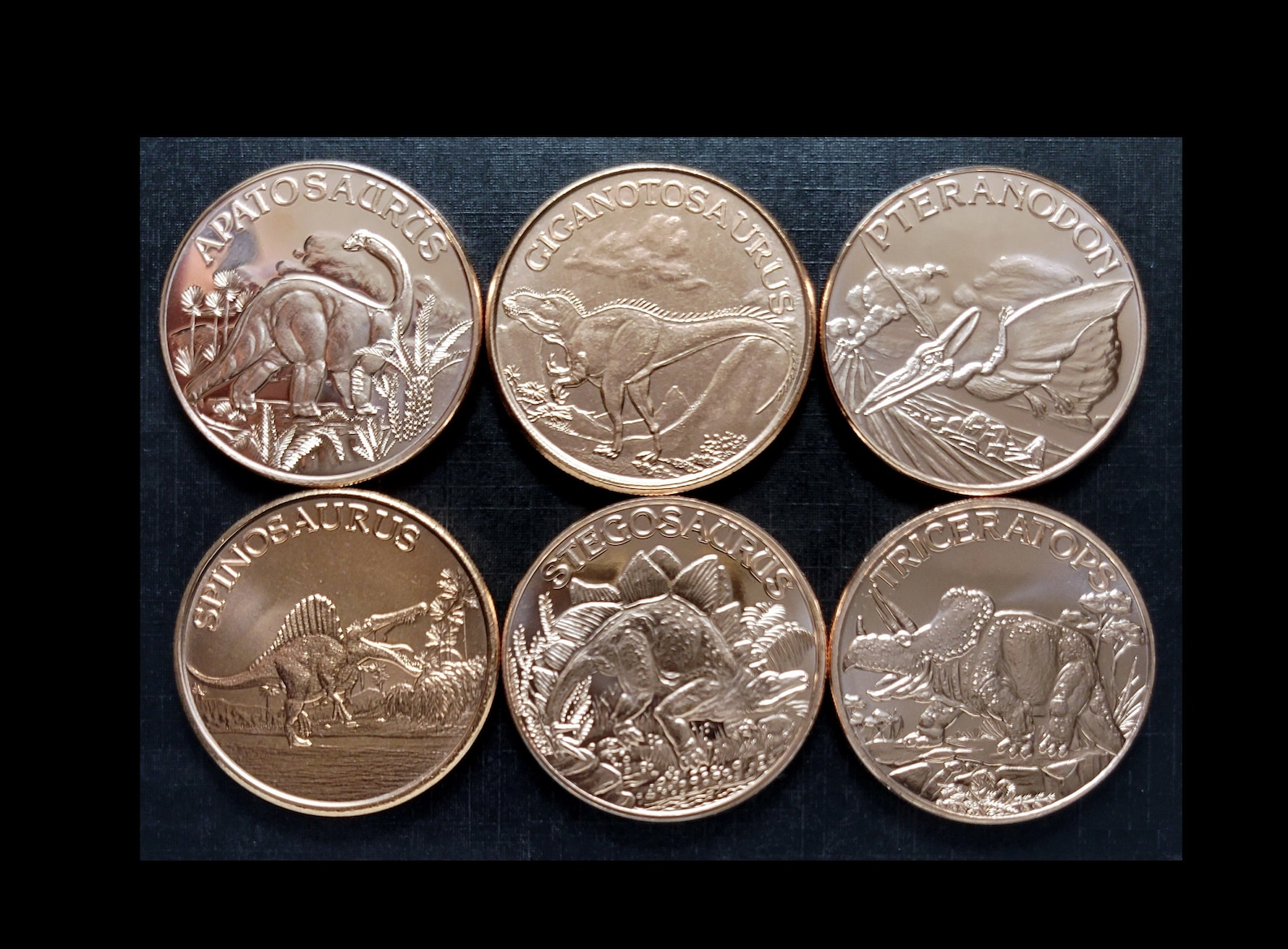 Dinosaurs - 6 Coin Set - 6 X 1oz. Pure Copper Bullion Rounds TCW = 6 ...