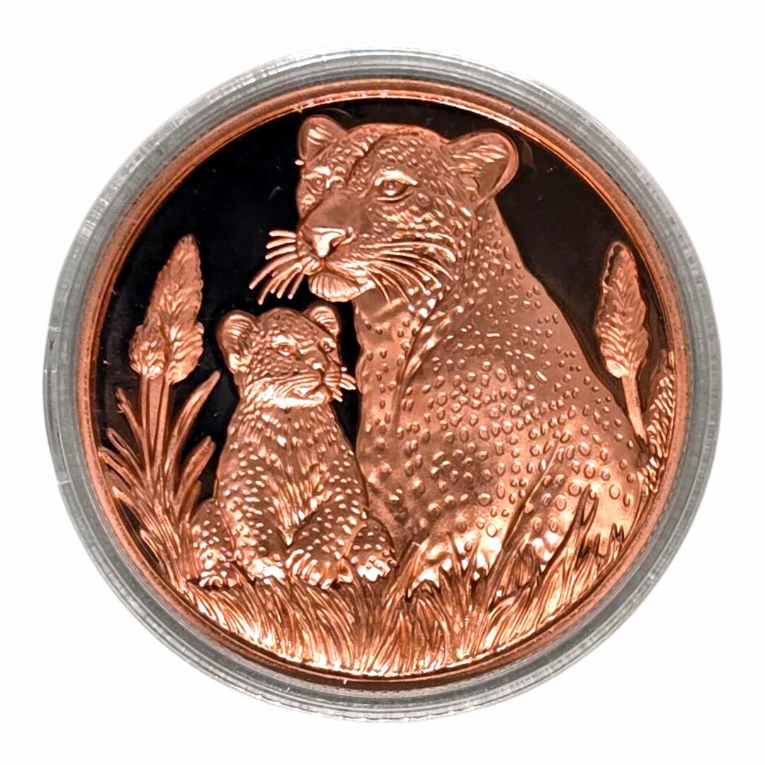 High Relief Wildlife Series Cheetah & Cub Encapsulated Copper Bullion ...