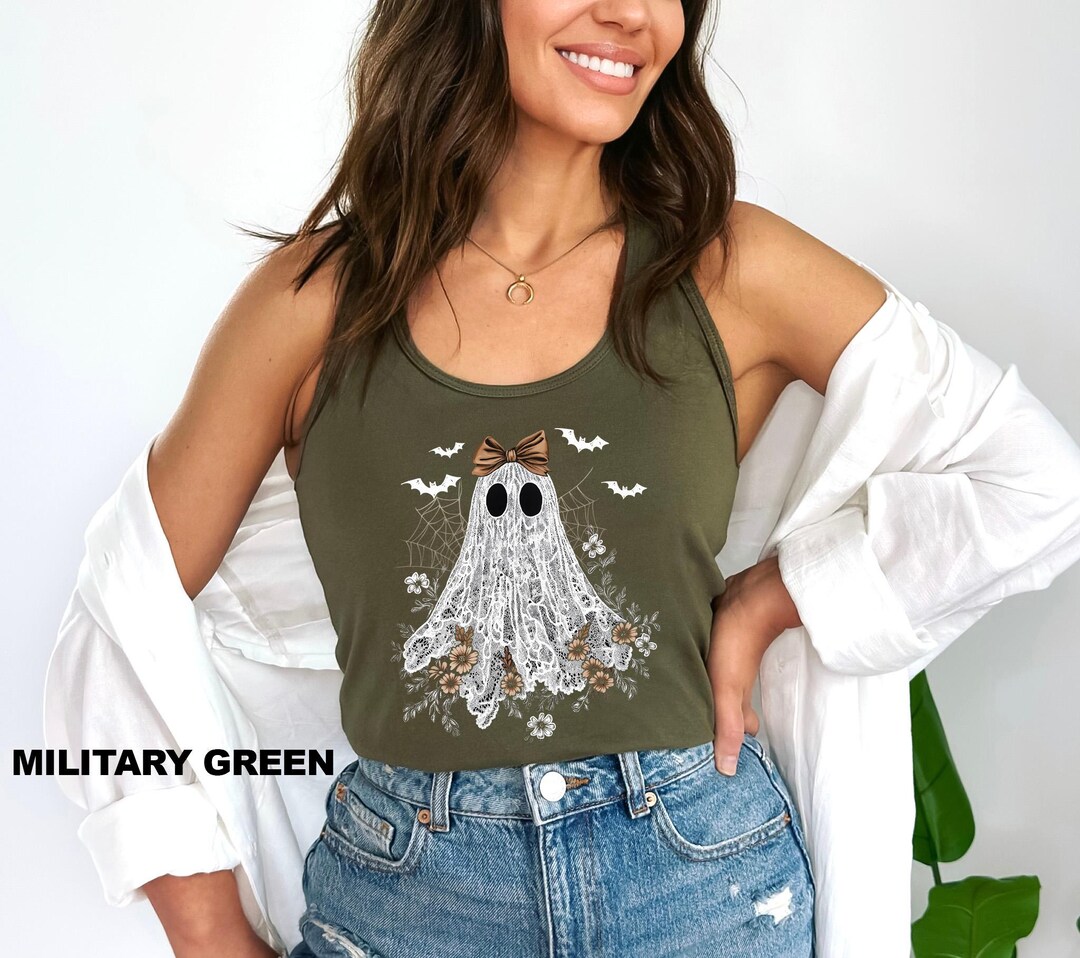 Cute Lace Ghost Tank Tops, Halloween Boo Lace Tops, Funny Halloween ...