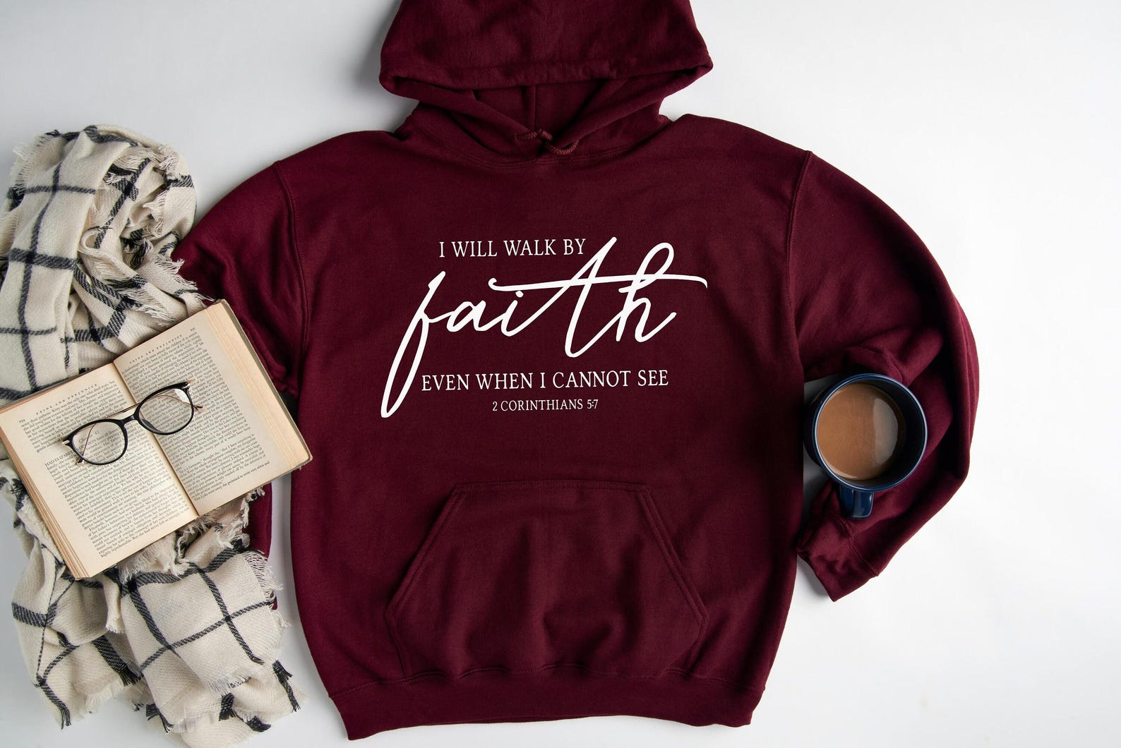 I Will Walk by Faith Hoodie, Religious Hoodie, Christian Hoodie, Church ...