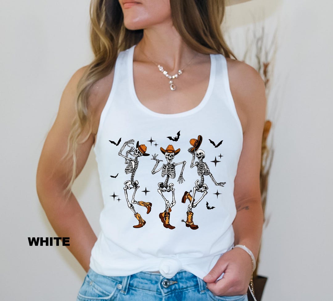 Halloween Dancing Skeleton Tank Top, Western Halloween Outfit, Womens ...