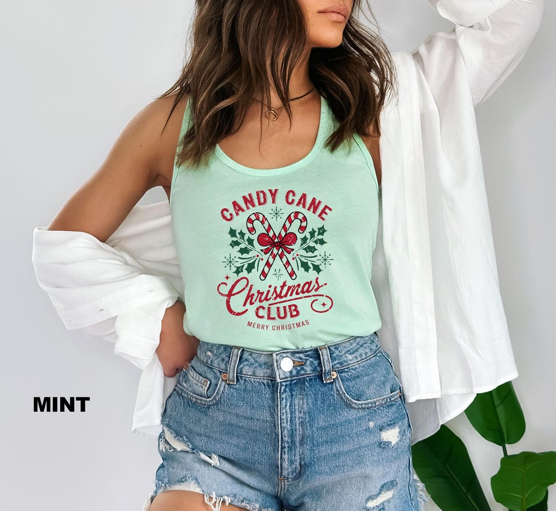Candy Cane Christmas Tank Tops, Cute Christmas Club Tank Tops, Winter ...
