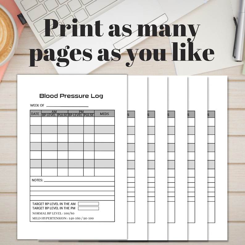 Printable Large Print Blood Pressure Log Book Weekly | Etsy