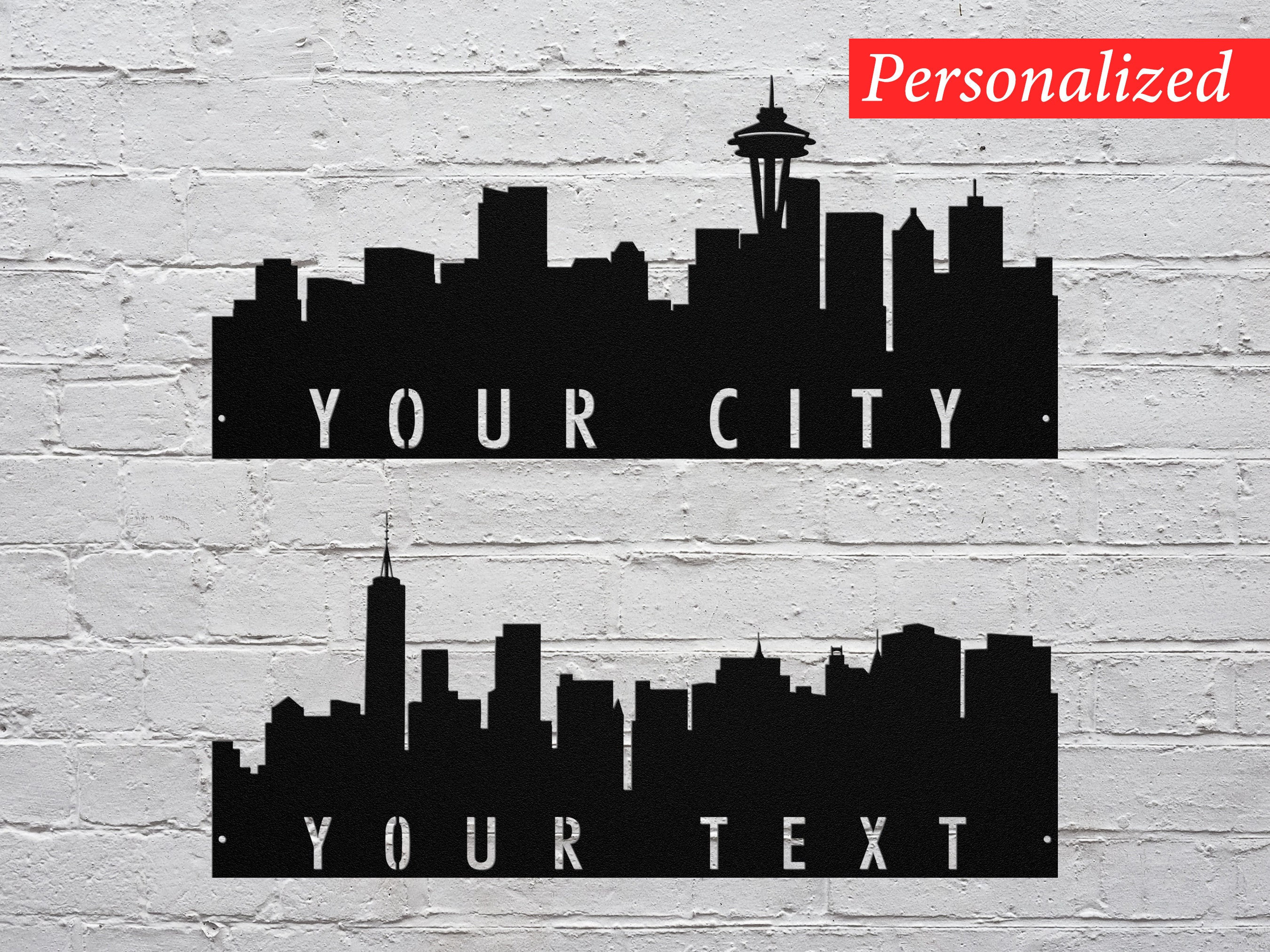 Personalized City Metal Sign, Cityscape Wall Art, City Silhouette ...
