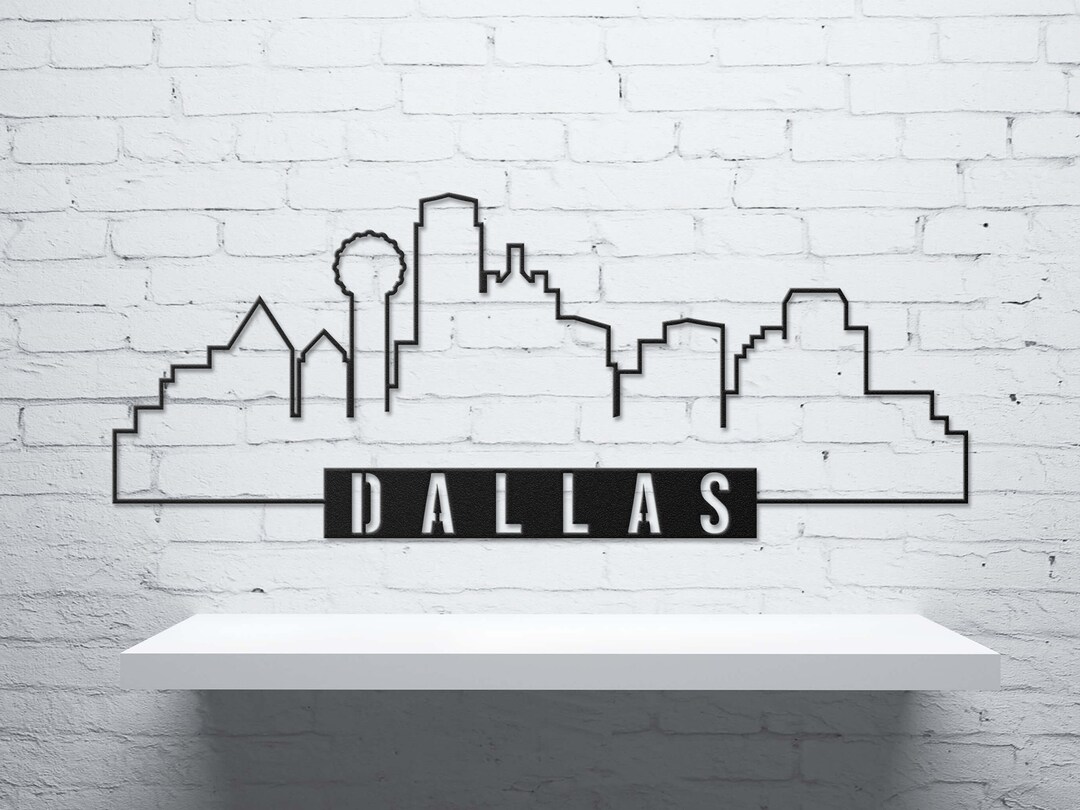 Dallas Skyline Wall Art, Personalized Metal Sign, Panoramic Cityscape ...