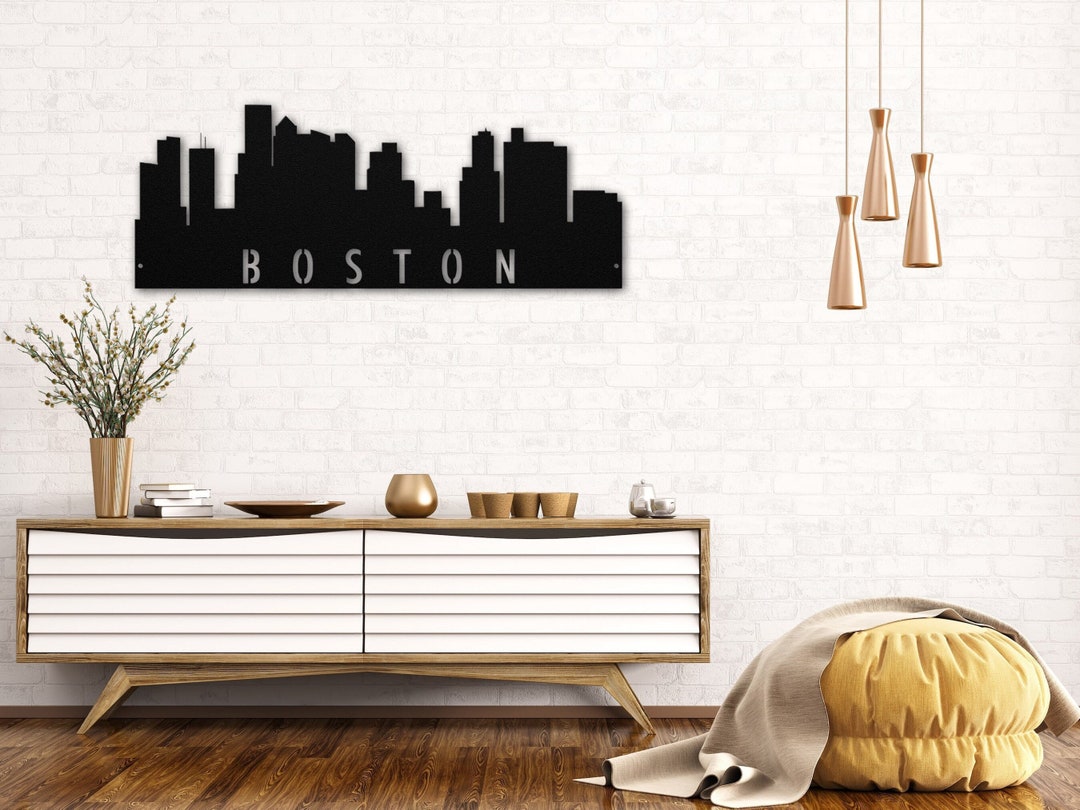 Boston Skyline Metal Art, Custom Cityscape Metal Sign, City Skyline ...
