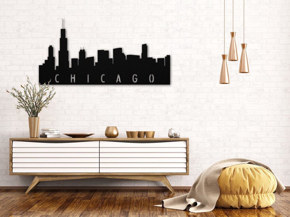Chicago Skyline Metal Art, City Skyline Wall Decor, City Silhouette ...