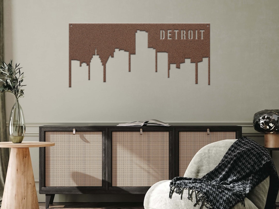 Detroit City Skyline Metal Sign Cityscape Building Wall Art, City ...