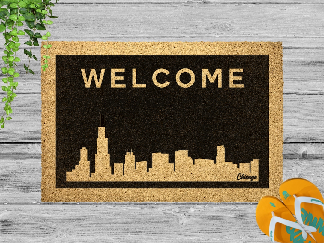 Chicago City Skyline Welcome Doormat, Coir Outdoor Mat, Entrance Mat ...