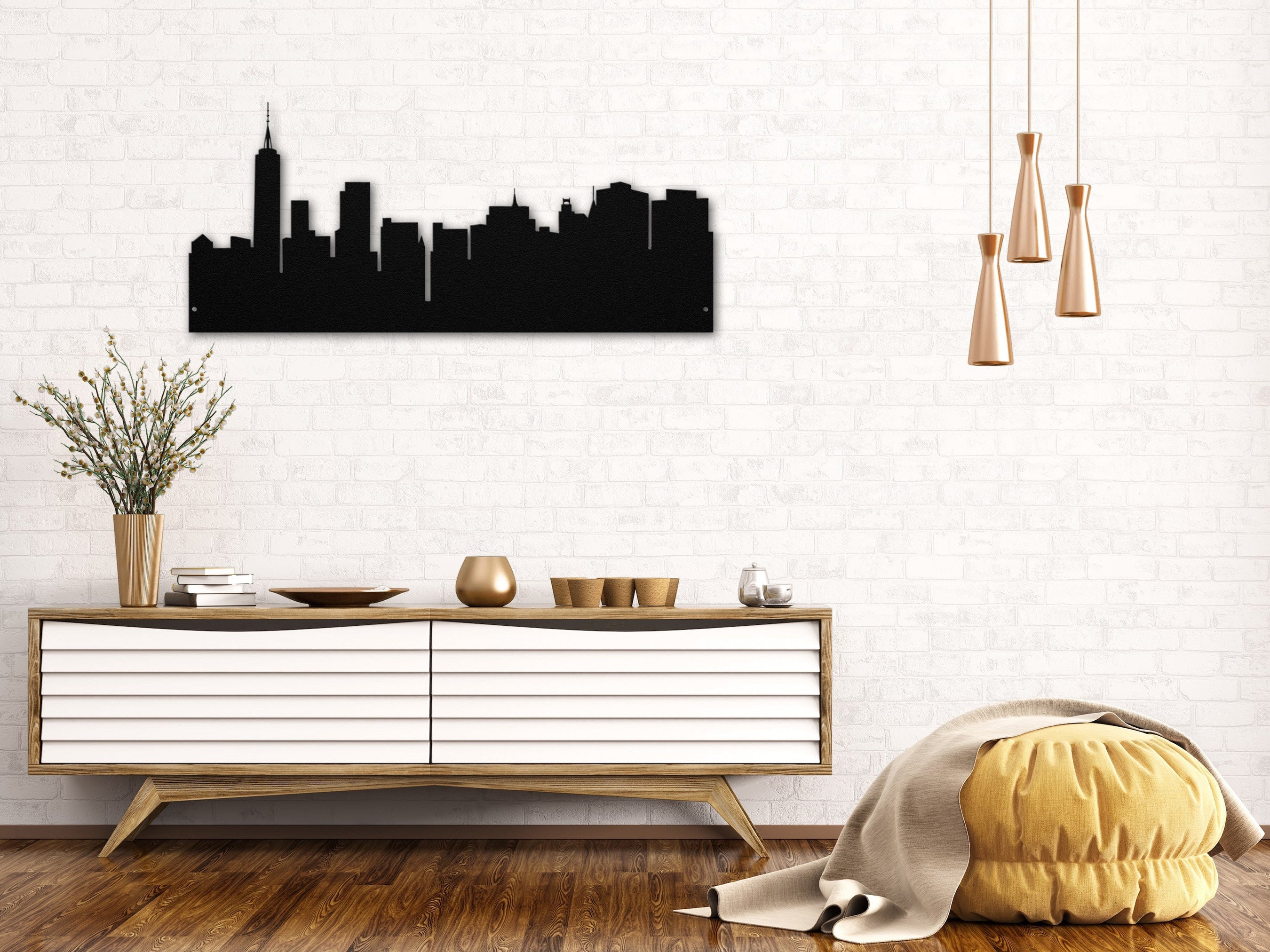 Personalized City Metal Sign, Cityscape Wall Art, City Silhouette ...