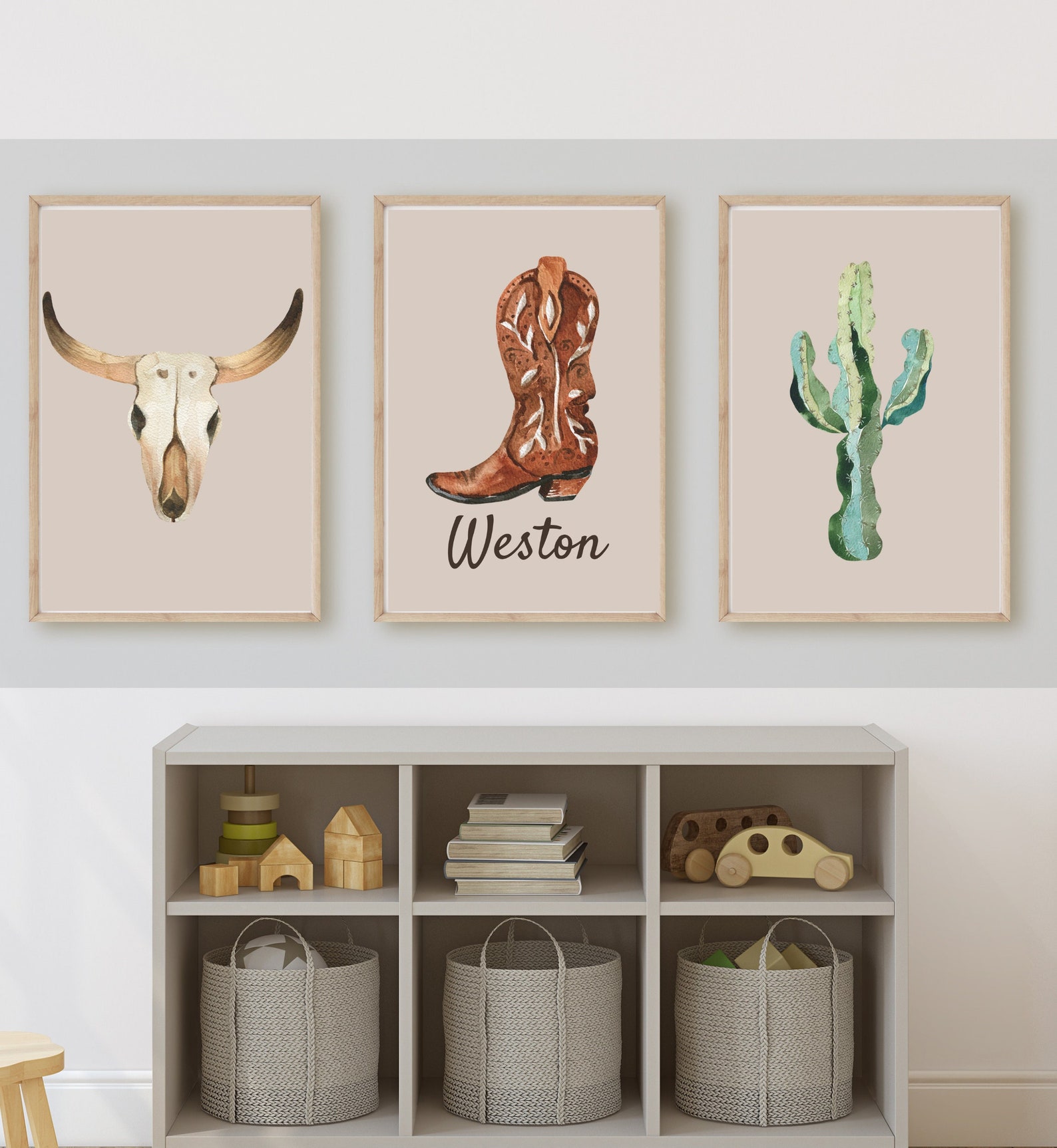 Western Rodeo Country Room Decor, Wall Art, Cactus, Cowboy Boots, Wagon ...