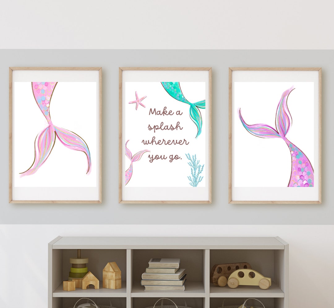 Mermaid Tail Girl's Room Print Set, Sparkle Nursery Decor (digital ...