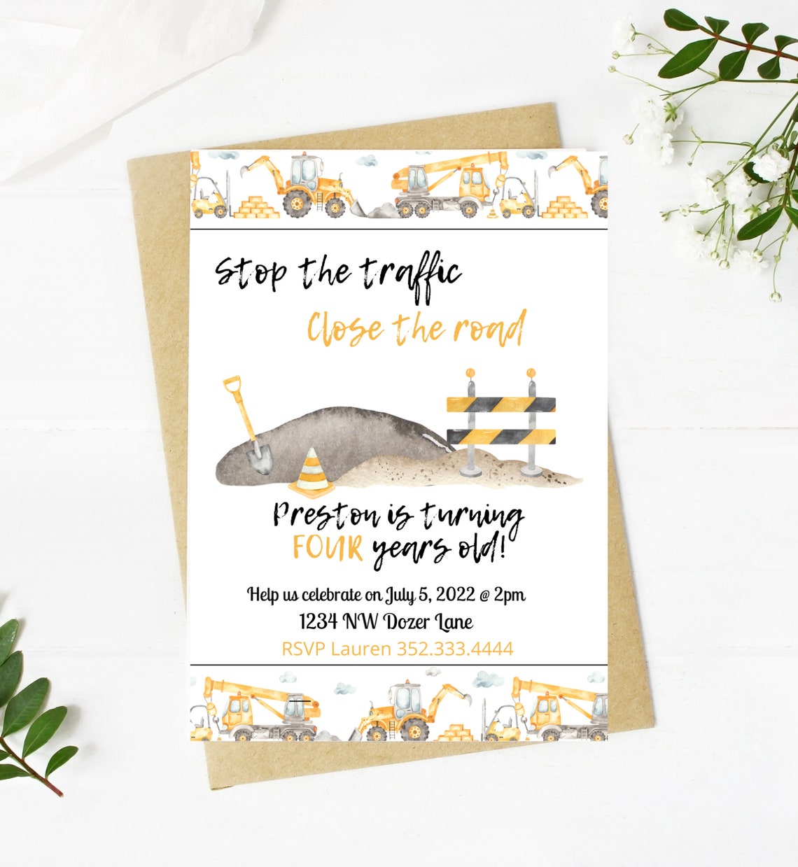 Construction Theme Birthday Invitation Stop the Traffic and | Etsy