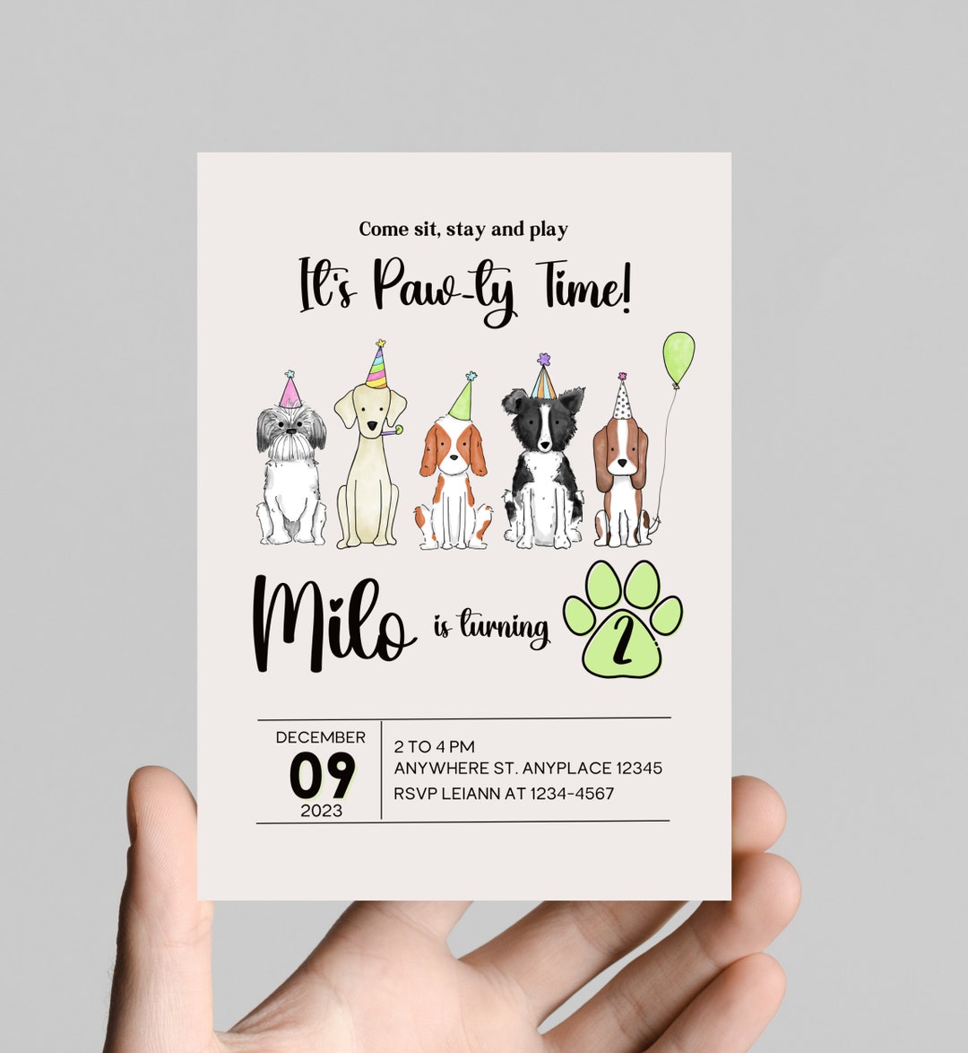 Paw-ty Time! Puppy Dog Theme Birthday Invitation, Pup-tastic Birthday ...