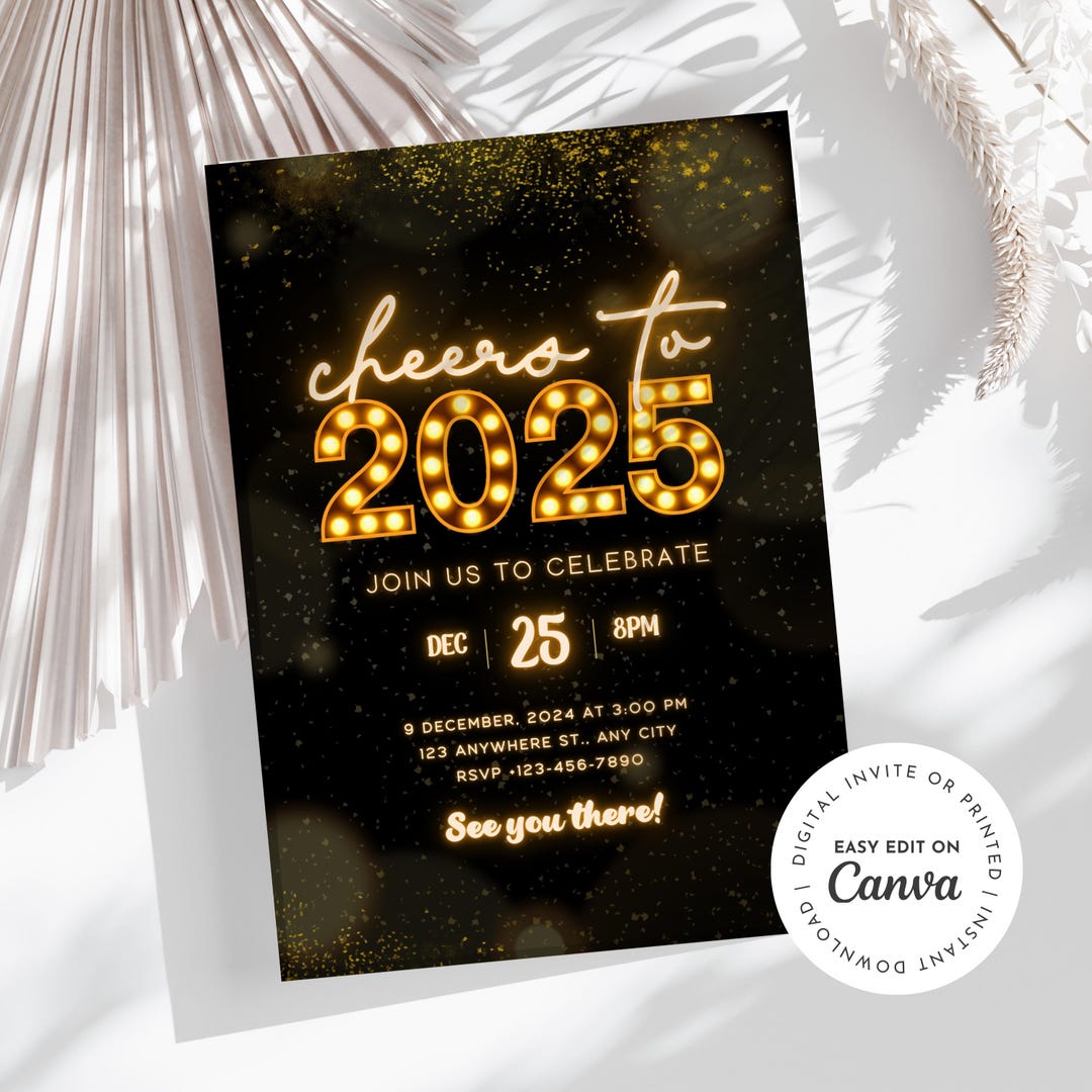 Cheers to 2025 New Year Party Invitation,2025 Night Party Invitation ...