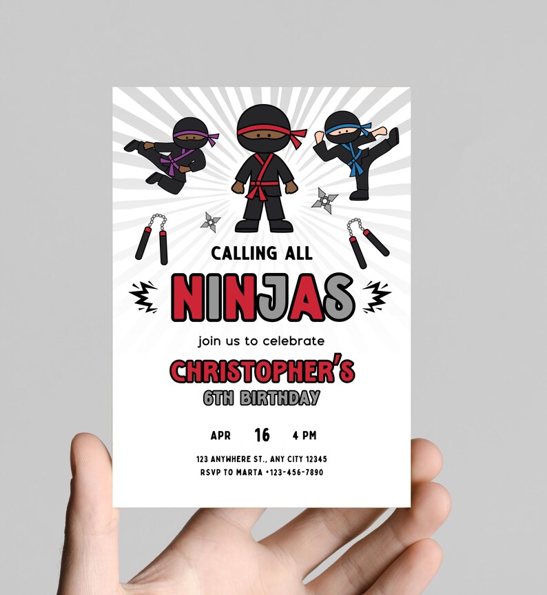 Ninja Birthday Invitation, Editable Party Invite (digital Invitation ...